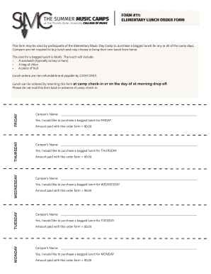 Fillable Online FORM 11 ELEMENTARY LUNCH ORDER FORM Fax Email Print ...