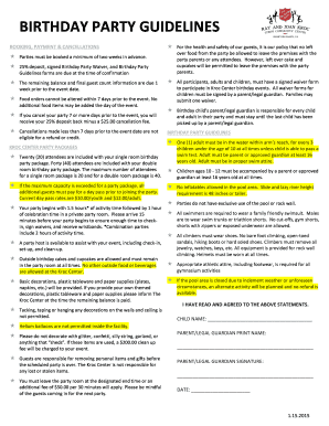 Fillable Online BIRTHDAY PARTY GUIDELINES - The Salvation Army NCV DHQ ...