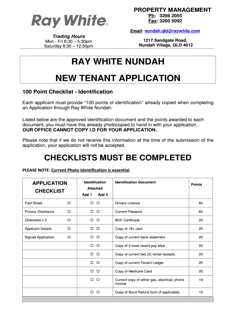 Ray White Nundah New Tenant Application - Blank Fillable Template ...