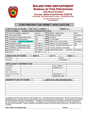Fillable Online FIRE PREVENTION PERMIT APPLICATION - Salem NH Fax Email ...