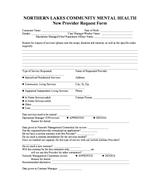 Fillable Online northernlakescmh 103208 Adding New Providers Form Fax ...