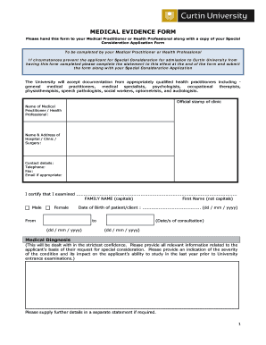 Fillable Online futurestudents curtin edu Medical Evidence Formpdf ...