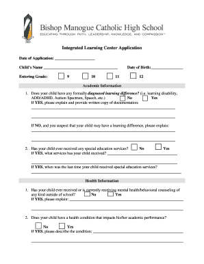Fillable Online Integrated Learning Center Application Fax Email Print ...