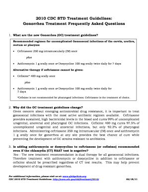Fillable Online Gonorrhea Treatment Frequently Asked Questions Fax ...