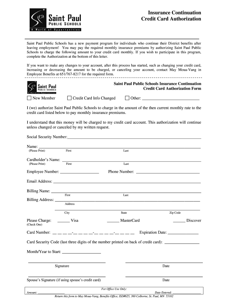 Fillable Online hr spps Insurance Continuation Credit Card ...