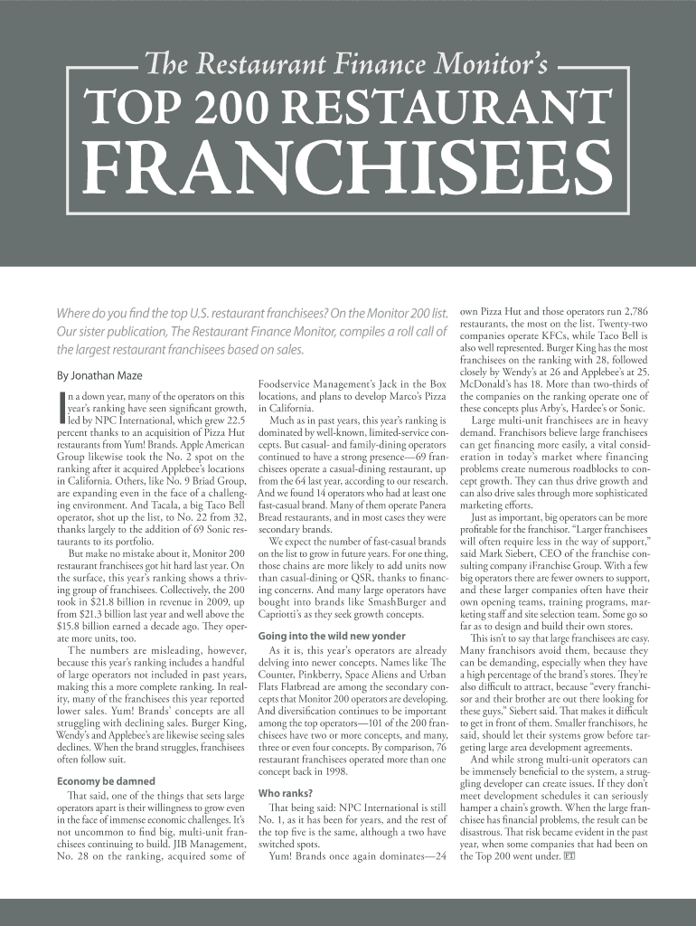 Fillable Online The Restaurant Finance Monitors Top 200 ResTauRanT Fax ...