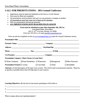 Fillable Online iowaruralwater Iowa Rural Water Association CALL FOR ...