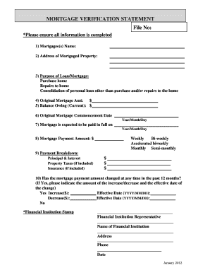 Fillable Online MORTGAGE VERIFICATION STATEMENT Fax Email Print - pdfFiller