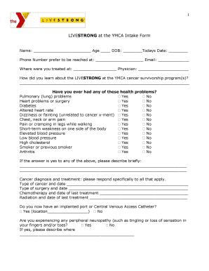 Fillable Online skagitymca LIVESTRONG at the YMCA Intake Form ...