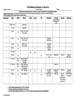 Fillable Online EHS Medical Schedule of Services 07222015 Fax Email ...