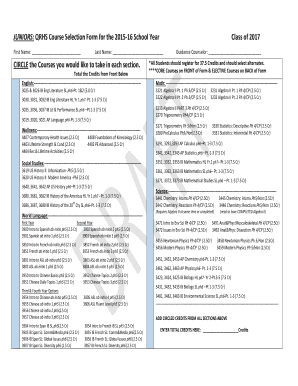 Fillable Online qrsd JUNIORS: QRHS Course Selection Form for the 201516 ...