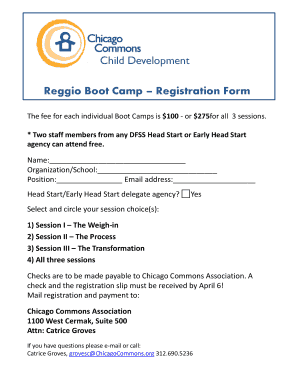 Fillable Online Child Development Reggio Boot Camp Registration Form ...