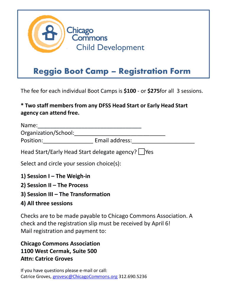Fillable Online Child Development Reggio Boot Camp Registration Form Fax Email Print - pdfFiller