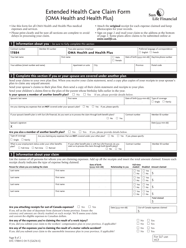 Fillable Online Extended Health Care Claim Form OMA Health and Health ...