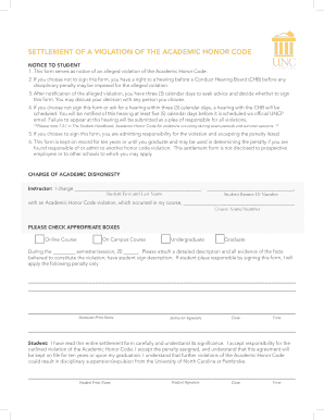 Fillable Online studentaffairs uncp SETTLEMENT OF A VIOLATION OF THE ...