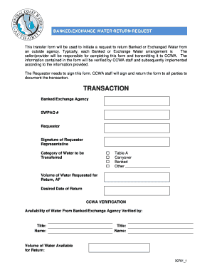 Fillable Online BANKEDEXCHANGE WATER RETURN REQUEST Fax Email Print ...