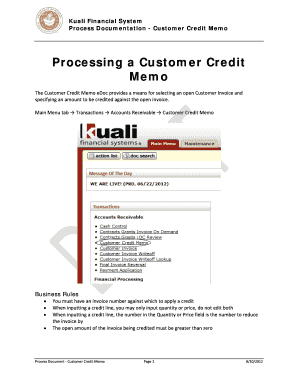 Fillable Online Process Documentation - Customer Credit Memo Fax Email ...