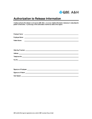 Fillable Online Authorization to Release Information - QBE Insurance ...
