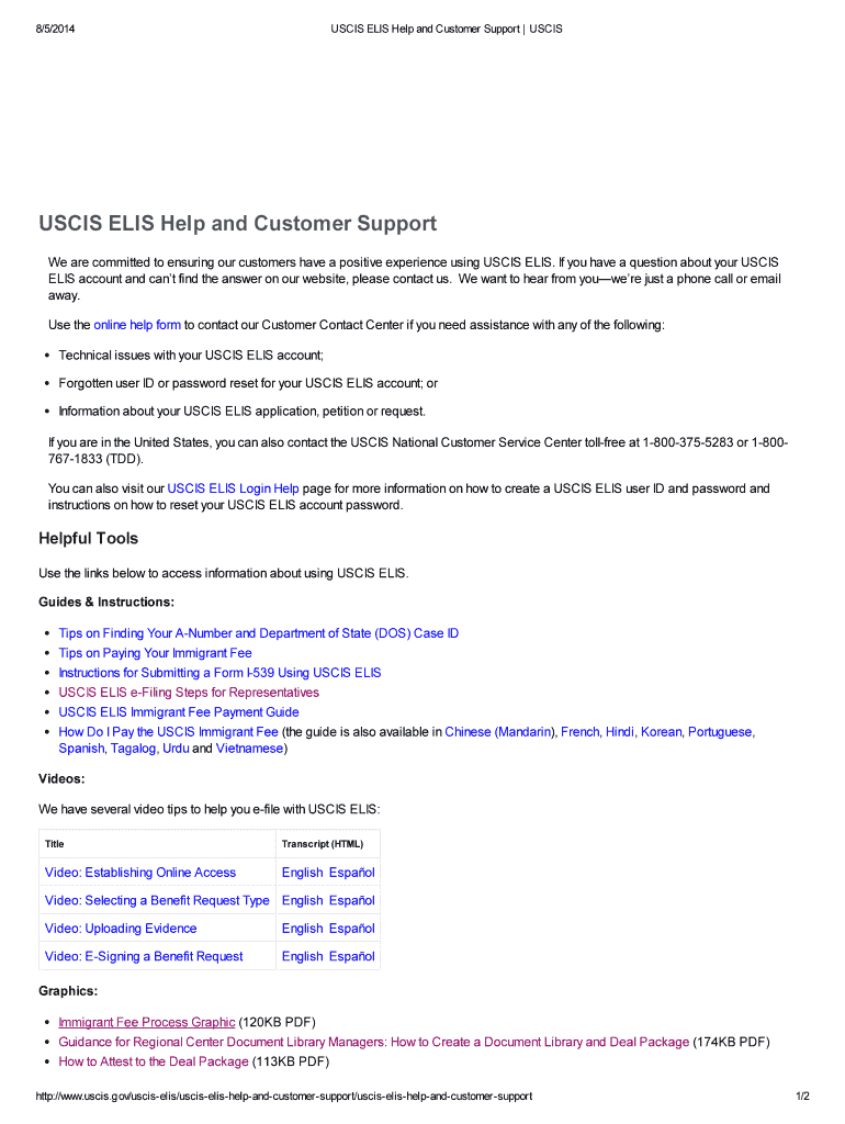 Fillable Online USCIS ELIS Help and Customer Support USCIS Fax Email ...