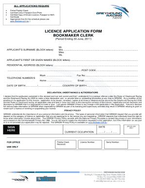 Fillable Online LICENCE APPLICATION FORM BOOKMAKER CLERK Fax Email ...