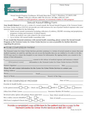 Fillable Online vtnetwork Sexual Assault Billing Form - Vermont Network ...