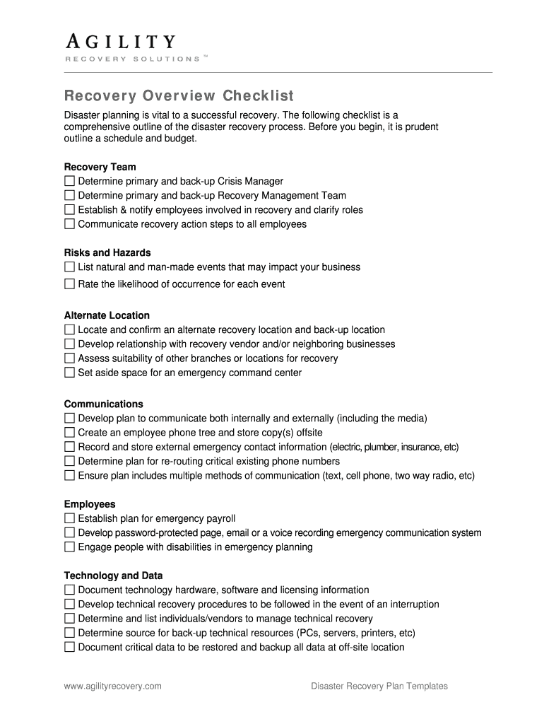 Fillable Online Recovery Overview Checklist Fax Email Print - pdfFiller