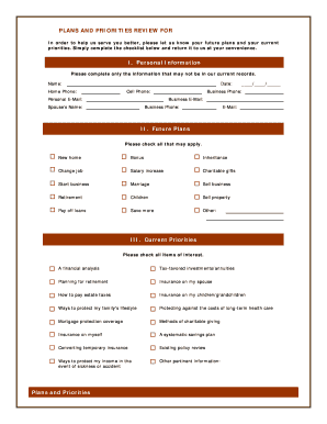 Fillable Online II Future Plans - marketingfinancialcom Fax Email Print ...