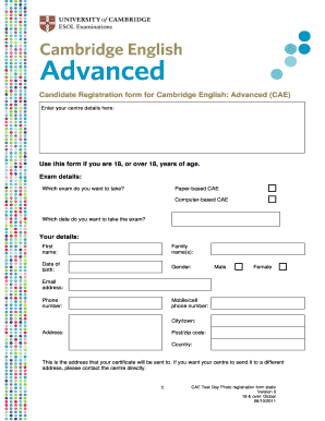 Fillable Online Candidate Registration form for Cambridge English Fax ...