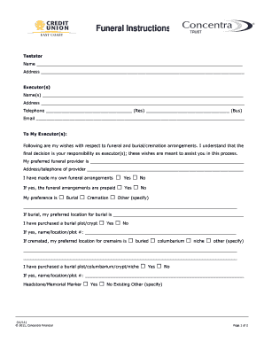 Fillable Online eastcoastcu Funeral instructions - eastcoastcuca Fax ...