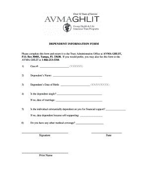 Fillable Online secure avmaghlit DEPENDENT INFORMATION FORM - AVMA ...