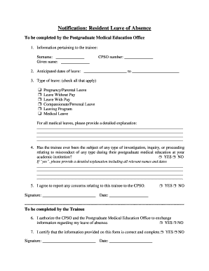 Fillable Online Notification Resident Leave of Absence Fax Email Print ...