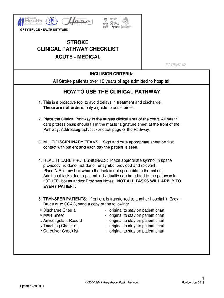 Fillable Online STROKE CLINICAL PATHWAY CHECKLIST ACUTE - MEDICAL ...