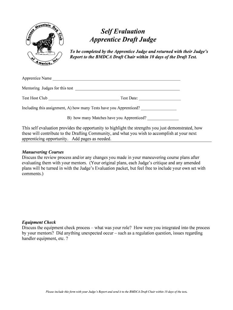 Fillable Online bmdca Self Evaluation Apprentice Draft Judge - bmdcaorg ...