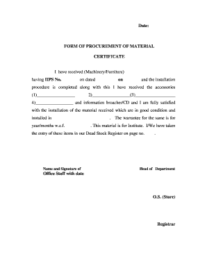 Fillable Online iipsindia Date FORM OF PROCUREMENT OF MATERIAL ...