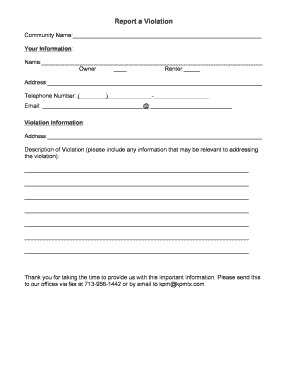 Fillable Online Violation Reportdoc Fax Email Print - pdfFiller