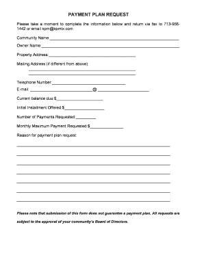 Fillable Online Payment Plan Request.doc Fax Email Print - pdfFiller