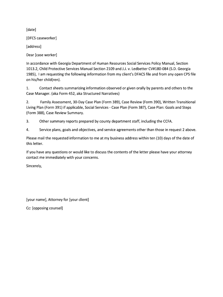 Fillable Online DFCS caseworker Fax Email Print - pdfFiller