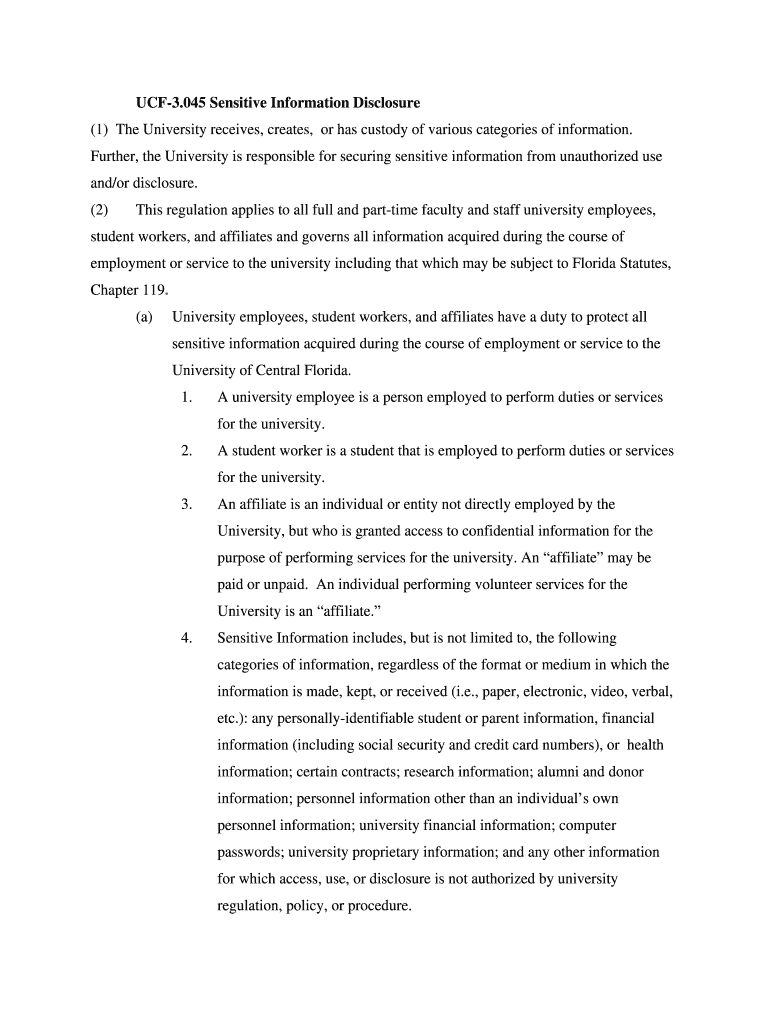 Fillable Online regulations ucf UCF-3045 Sensitive Information ...