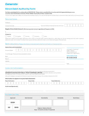 Fillable Online generatekiwisaver co Direct Debit Authority Form ...