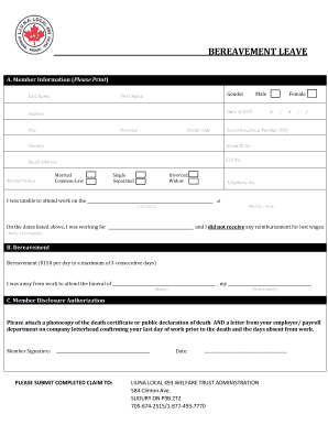 Fillable Online Bereavement Pay Eligibility Fax Email Print - pdfFiller
