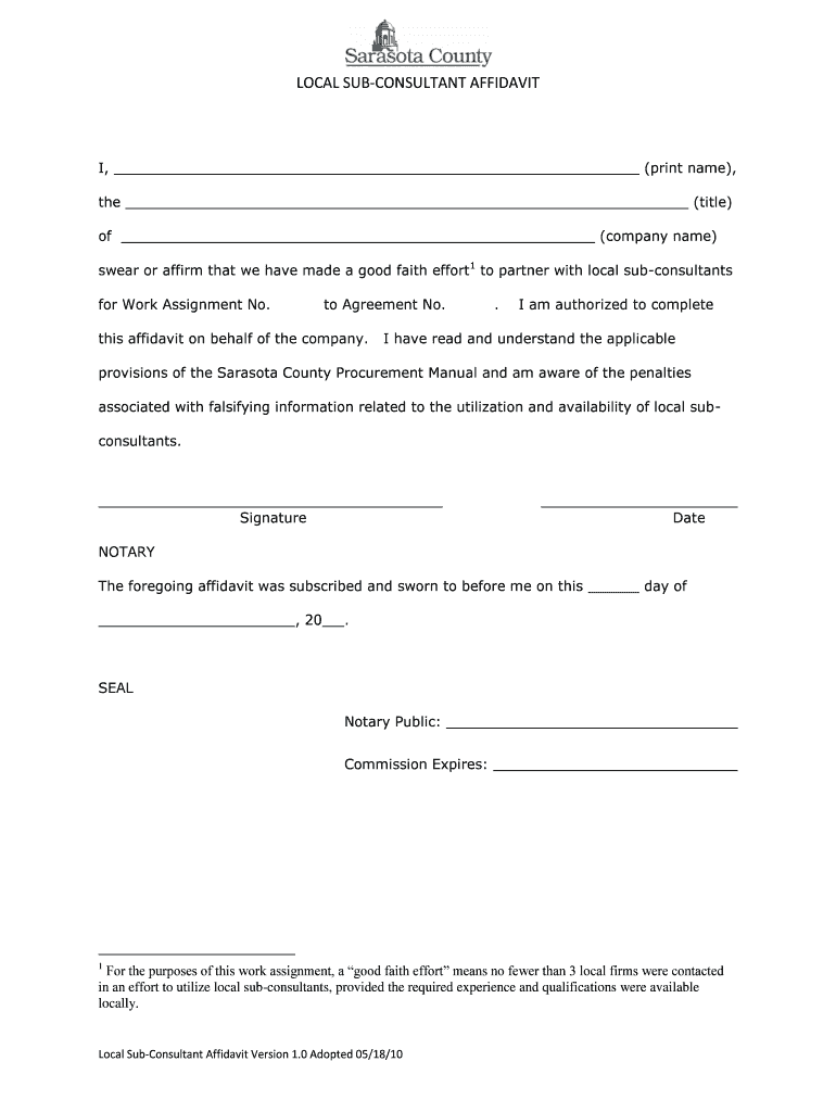 Fillable Online LOCAL SUB-CONSULTANT AFFIDAVIT Fax Email Print - pdfFiller