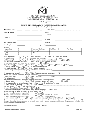 Fillable Online Convenience Store Supplemental App - Valley General ...