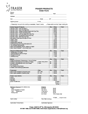 Fillable Online FRASER PRODUCTS Order Form Fax Email Print - pdfFiller