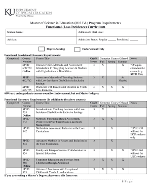 Fillable Online specialedu ku Master of Science in Education MSEd ...