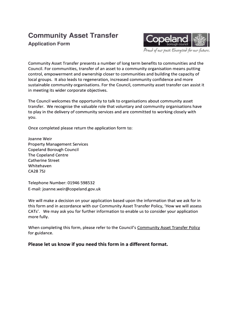 Fillable Online Community Asset Transfer - copelandgovuk Fax Email ...
