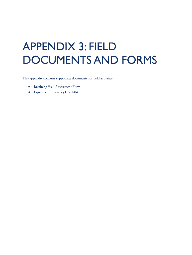 Fillable Online buildchange APPENDIX 3 FIELD DOCUMENTS AND FORMS ...
