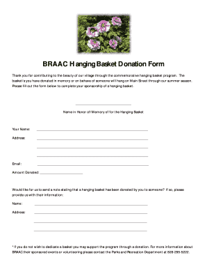 Fillable Online Hanging Basket Donation Form Fax Email Print - pdfFiller