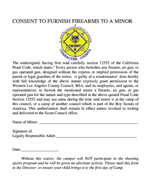 Fillable Online CONSENT TO FURNISH FIREARMS TO A MINOR - WLACC Fax ...