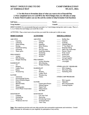 Fillable Online woodbadge bsa-la Wood Badge Ticket Work Sheet Fax Email ...