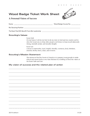 Fillable Online woodbadge bsa-la Wood Badge Ticket Work Sheet Fax Email ...